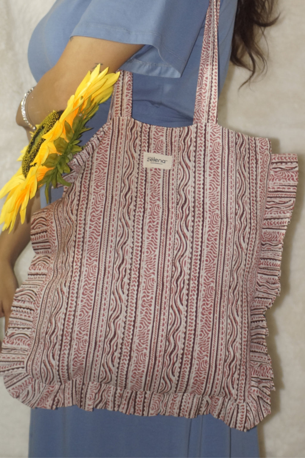 Handcrafted 100% Rayon Carry Bag with Ruffled Edges - Multi – House Of ...